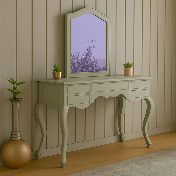 Elara Sage Green Dressing Table with Mirror – THEOMLIVING